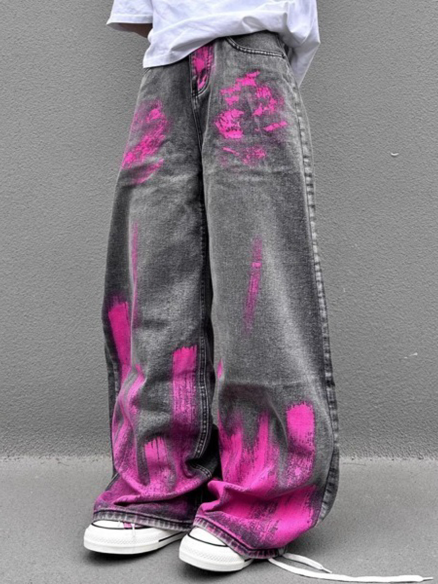 Spray Paint High-waisted Loose Straight Jeans MW9065
