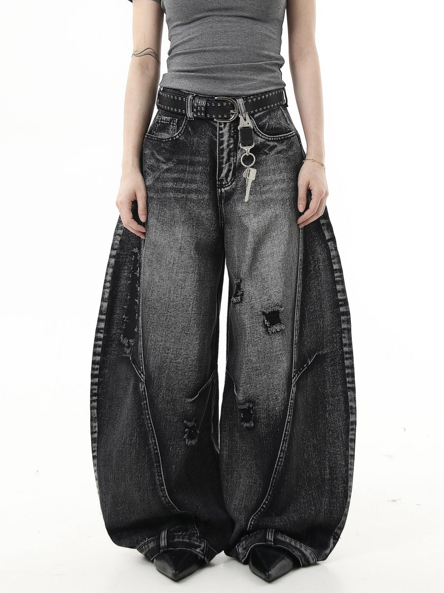 Wash Distressed Ripped Wide Scimitar Jeans MW9938